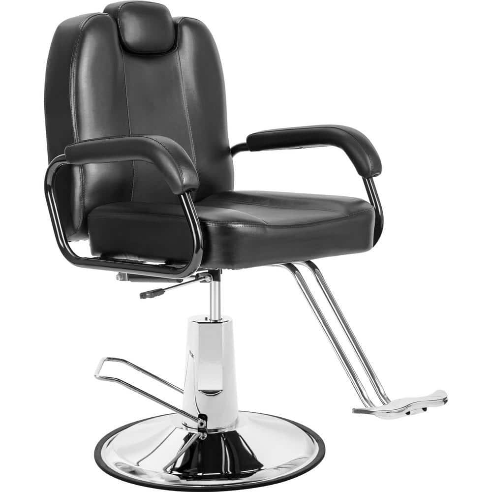 Black Reclining Barber Chair with Heavy-Duty Pump for Beauty Salon ...