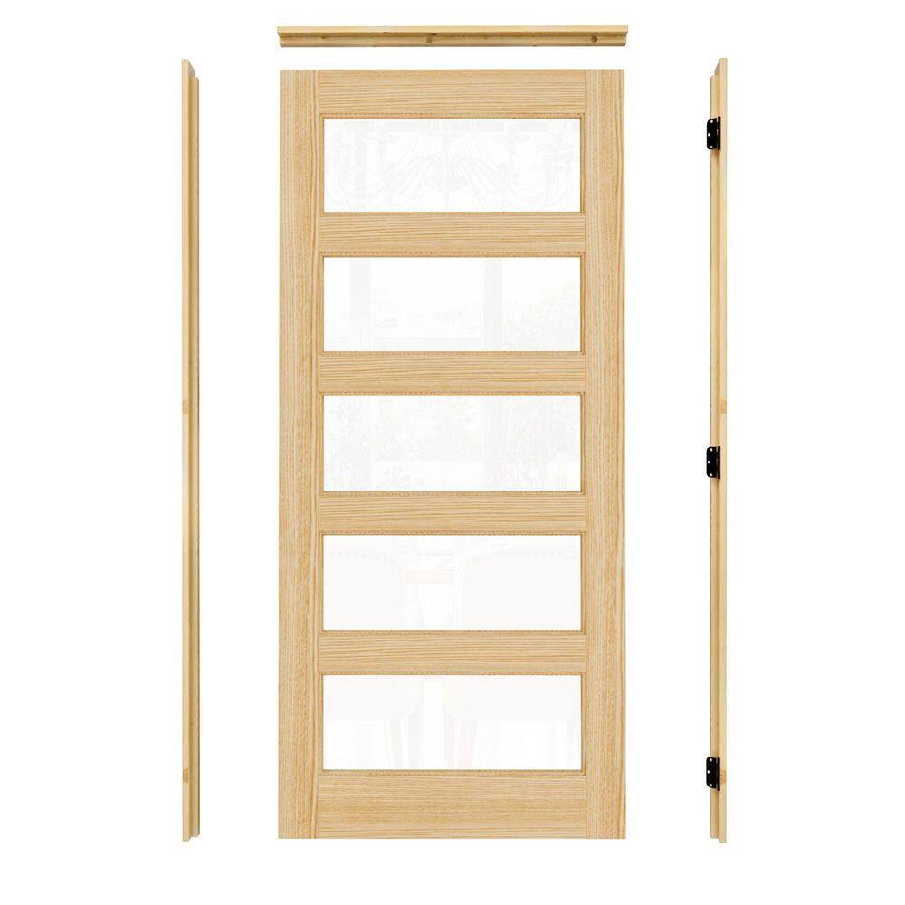 ARK DESIGN 36 in. x 80 in. Right-Handed 5-Lite Clear Glass Unfinished Pine Wood Prehung Front ...