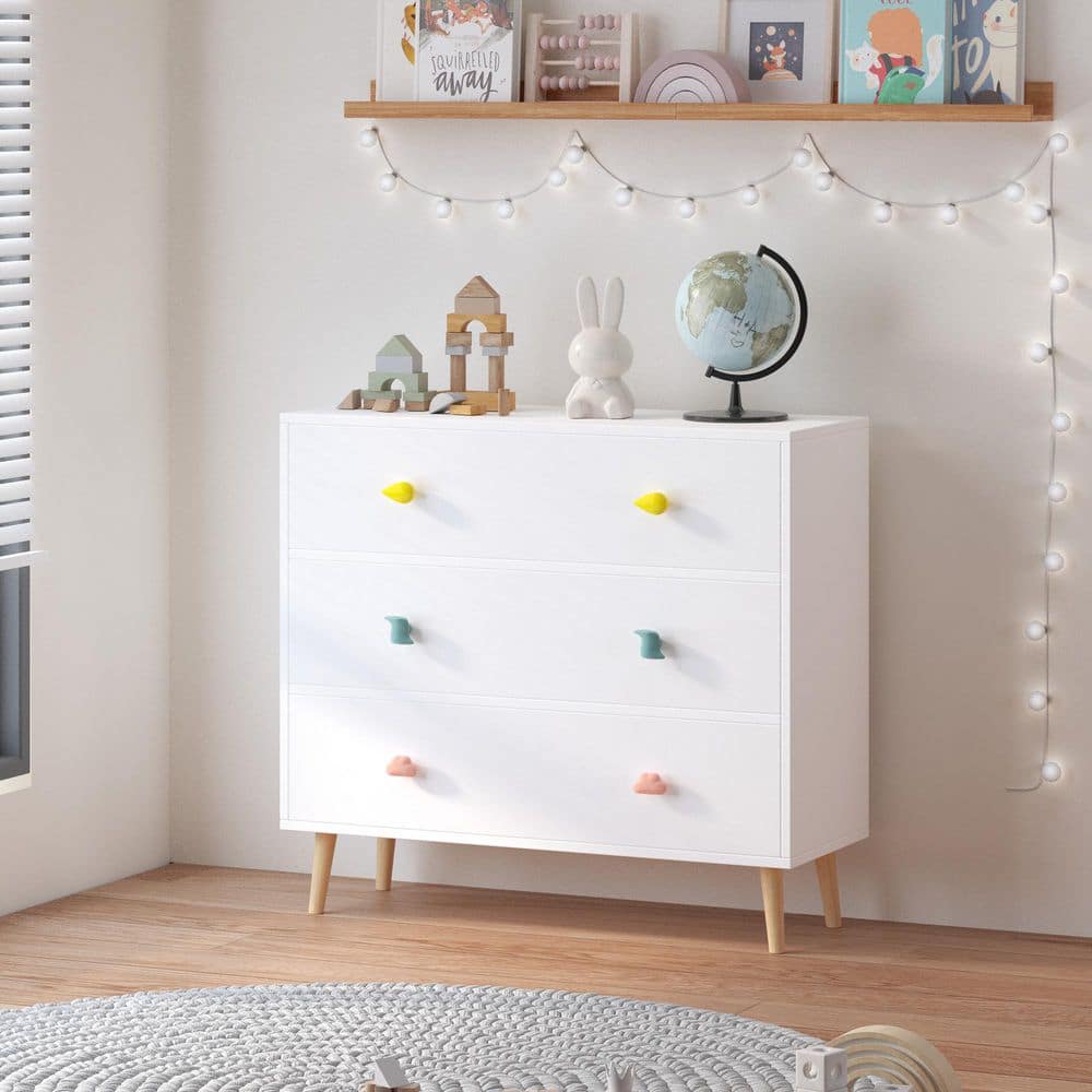 Noble House Godfrey White 3 Drawer 31.5 in. Wide Chest of Drawers with ...