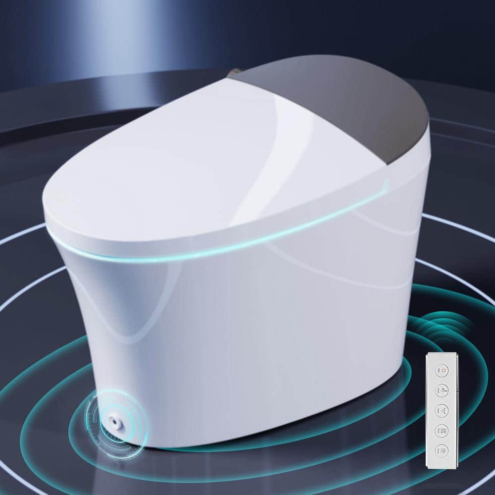 DEERVALLEY 1.28 GPF Elongated Smart Toilet Bidet in White with Auto Open/Close Flush, Warm Water ...