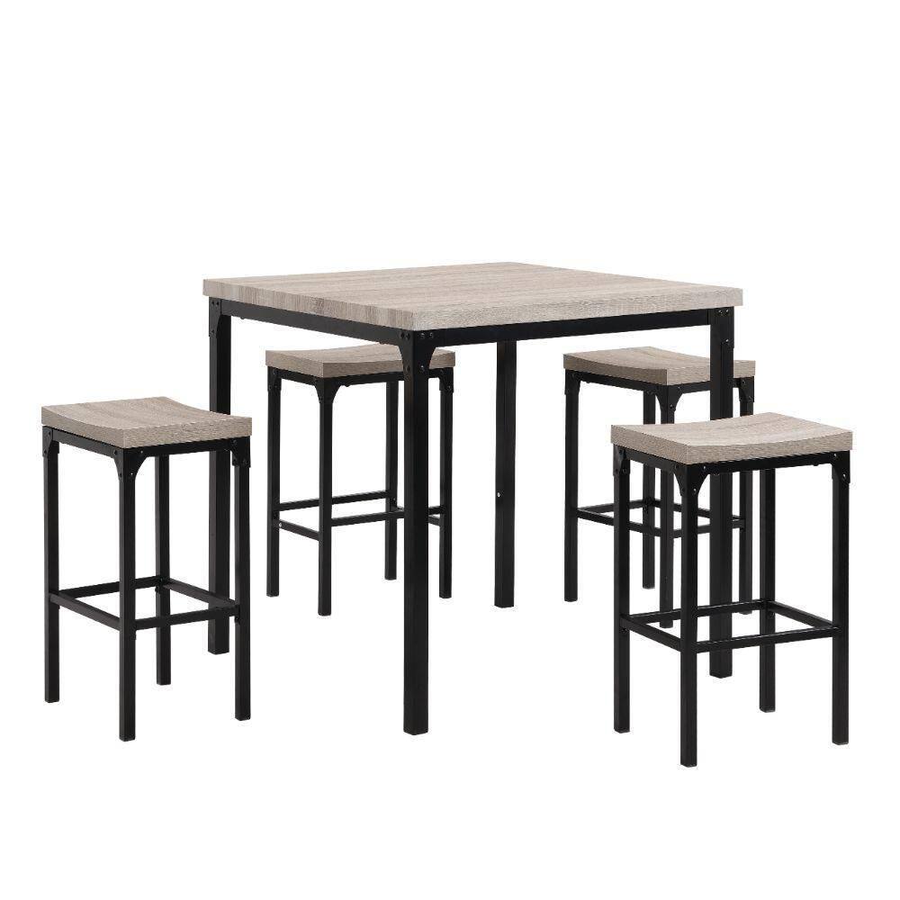 THE URBAN PORT 5-Piece Square Gray and Black Wood Top Counter Height ...