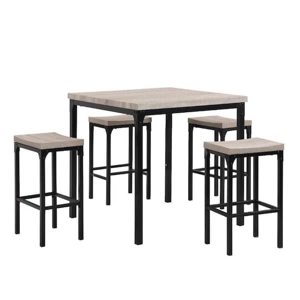 THE URBAN PORT 5-Piece Square Gray and Black Wood Top Counter Height ...