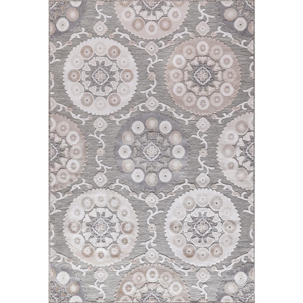 CAMILSON Bloom Beige/Gray 8 ft. x 10 ft. Bohemian Medallion Floral ...