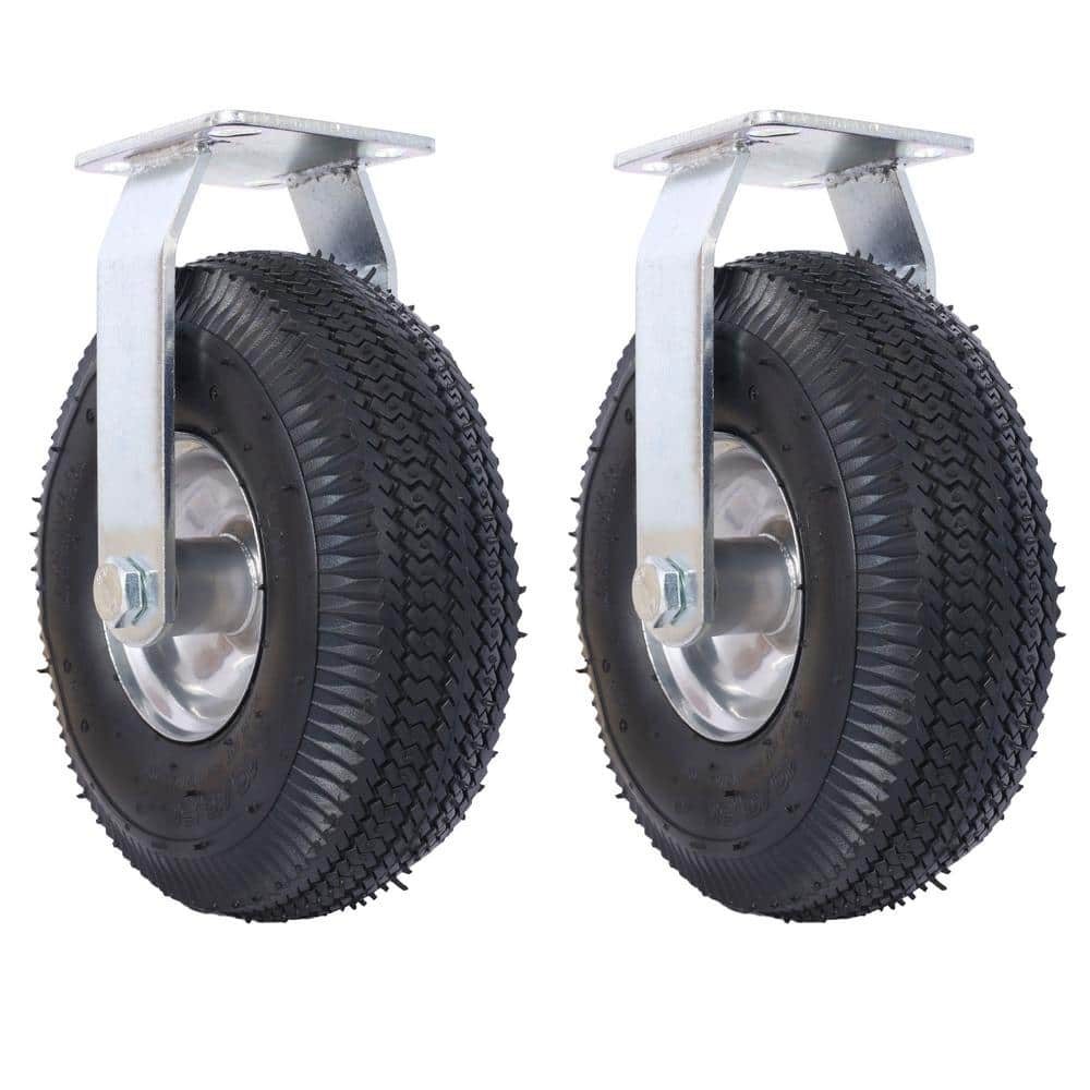 Angel Sar 2-Piece 10 in. Rigid Pneumatic Caster Wheels, Steel Hub with ...