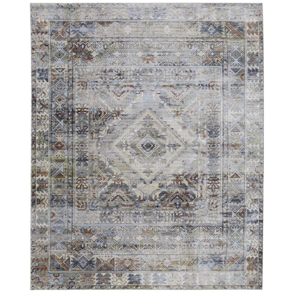 HomeRoots 9 ft. x 13 ft. Gray, Blue, Red Abstract Area Rug 2000567393 ...