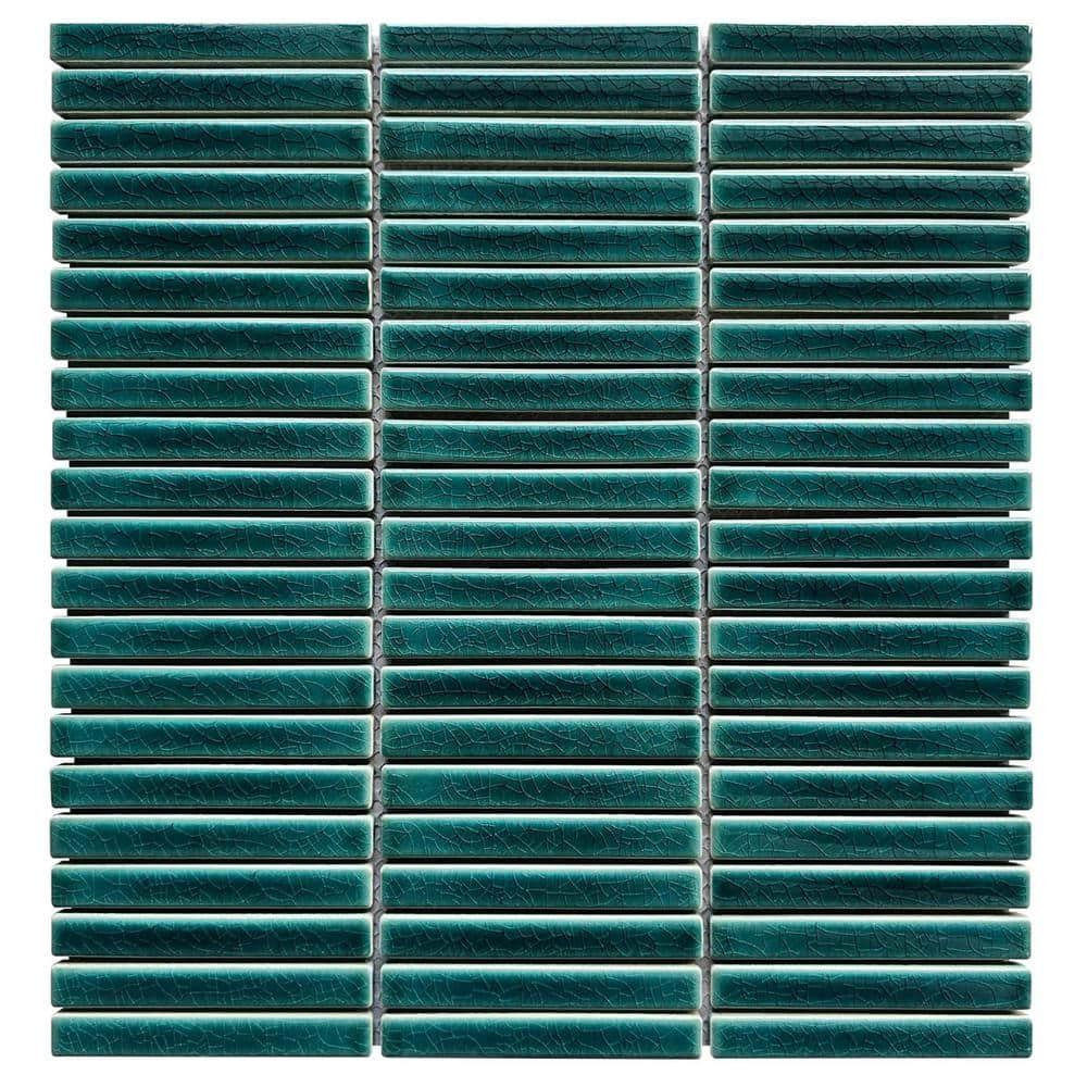 Ivy Hill Tile Motif Stacked Teal 3.73 in. x 0.27 in. Crackled Glossy ...
