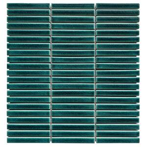 Ivy Hill Tile Motif Stacked Teal 3.73 in. x 0.27 in. Crackled Glossy ...