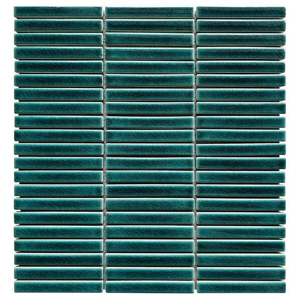 Ivy Hill Tile Motif Stacked Teal 3.73 in. x 0.27 in. Crackled Glossy ...