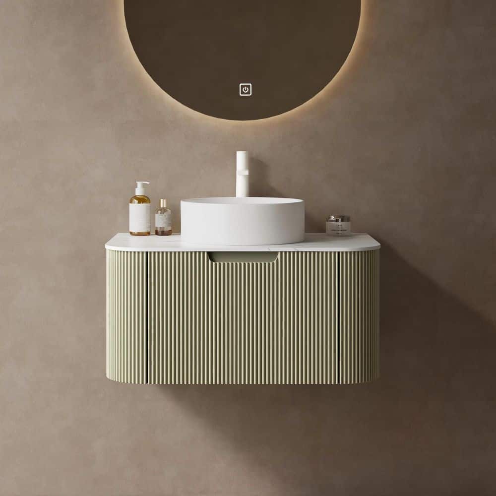 Ziyudura 30 in. Single Sink Floating Curved Edge Natural Bath Vanity ...