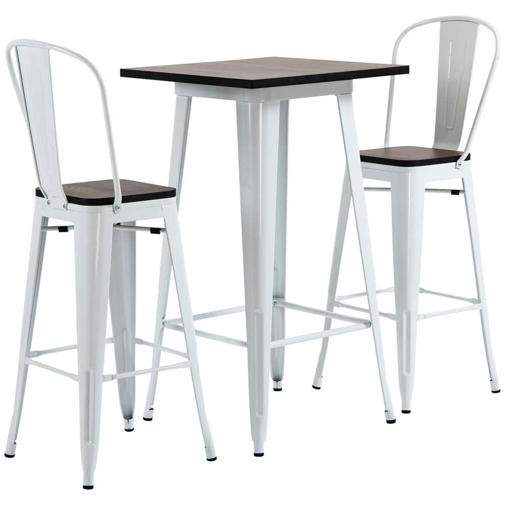 HOMCOM 3-Piece White Bar Table Set with Footrests and Metal Frame 835 ...