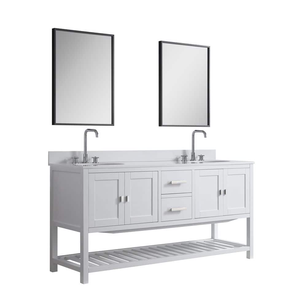 Design Element Monaco 72 in. White Bathroom Vanity Base Cabinet without ...