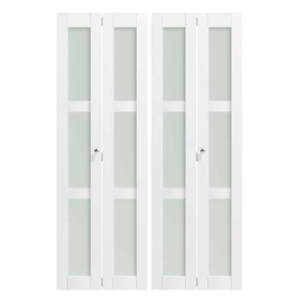 BH BARNER HOME 48 in x 80 in. 3-Lite Frosted Glass, White PVC Covering ...