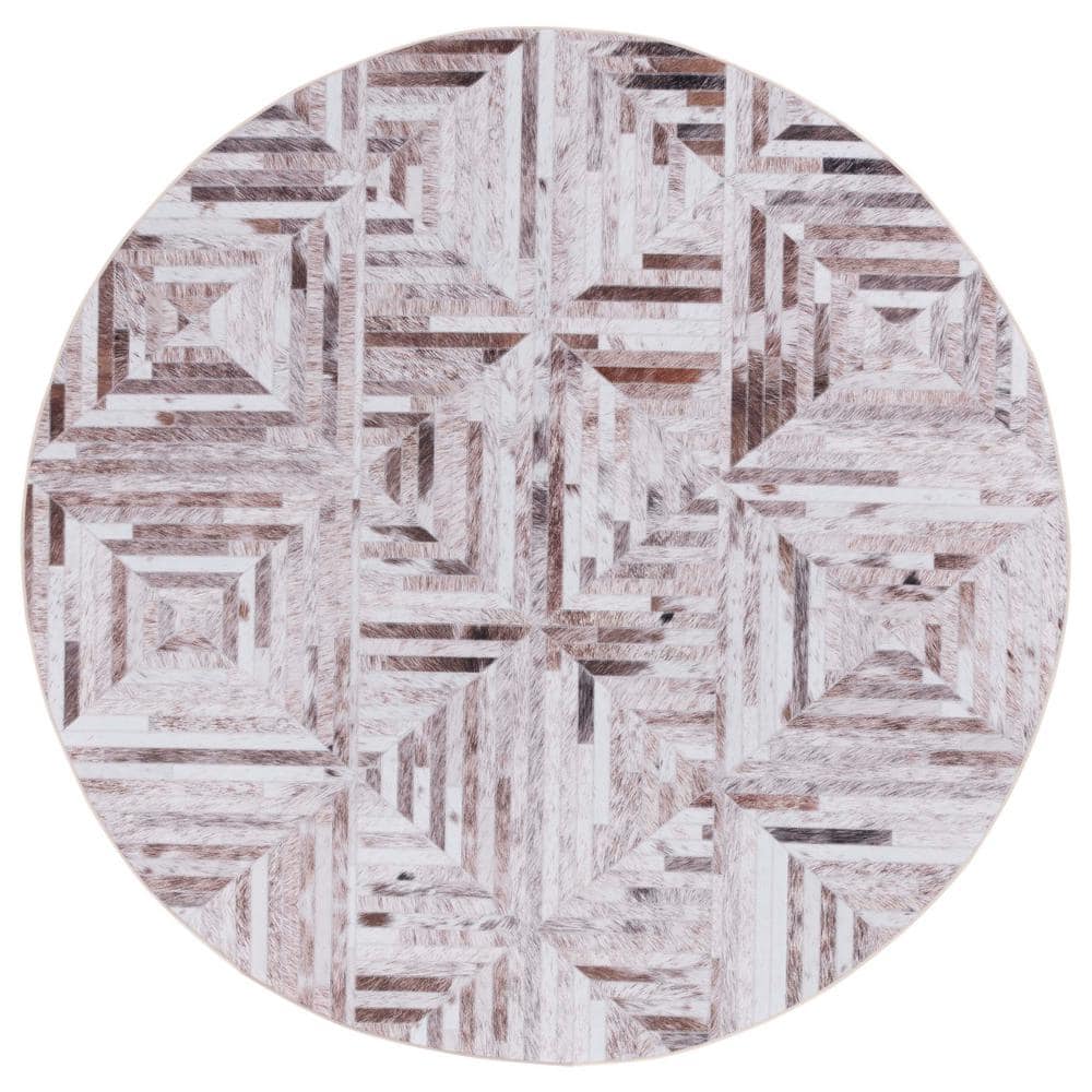 SAFAVIEH Faux Hide Beige/Brown 6 ft. x 6 ft. Machine Washable Striped ...