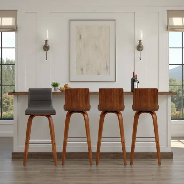 Armen Living Vienna 39 in. H Gray Low Back Wood Bar Stool with Faux ...