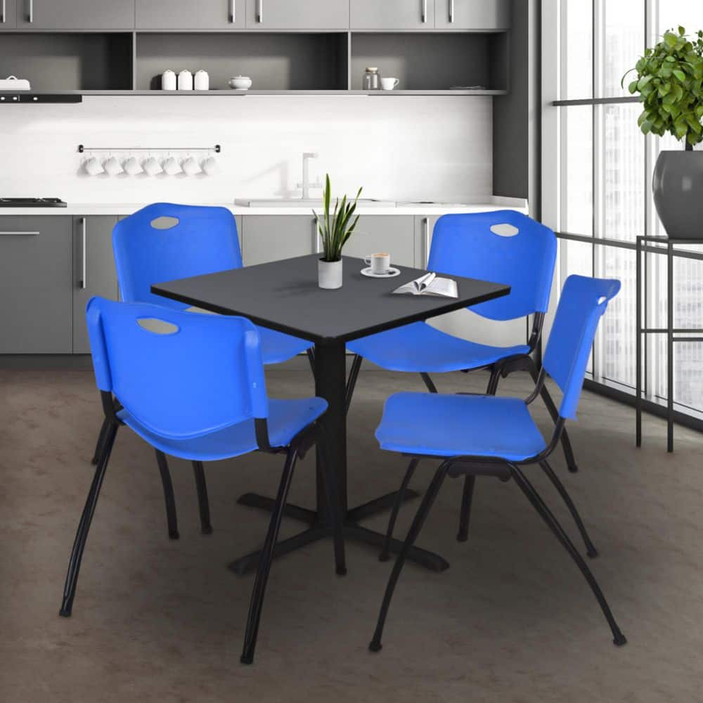 Regency Cain 42 in. Grey Square X-Base Breakroom Table Desk and 4 M ...