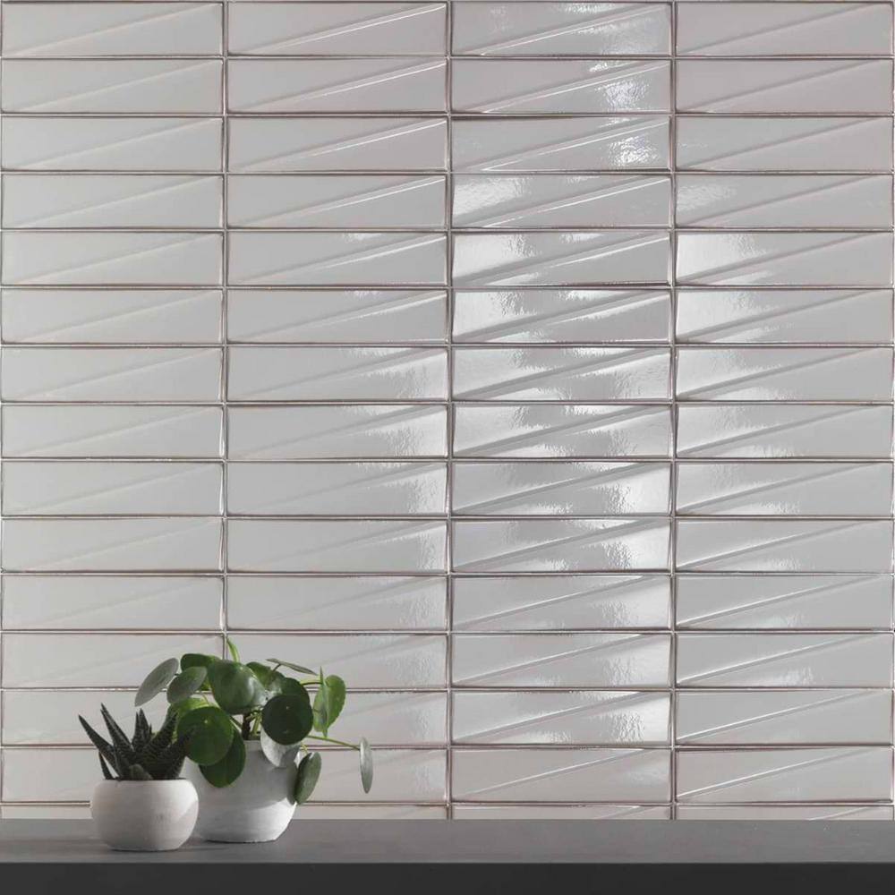 Ivy Hill Tile Rhythm Ice White 2.99 in. x 0.39 in. Glossy Ceramic ...
