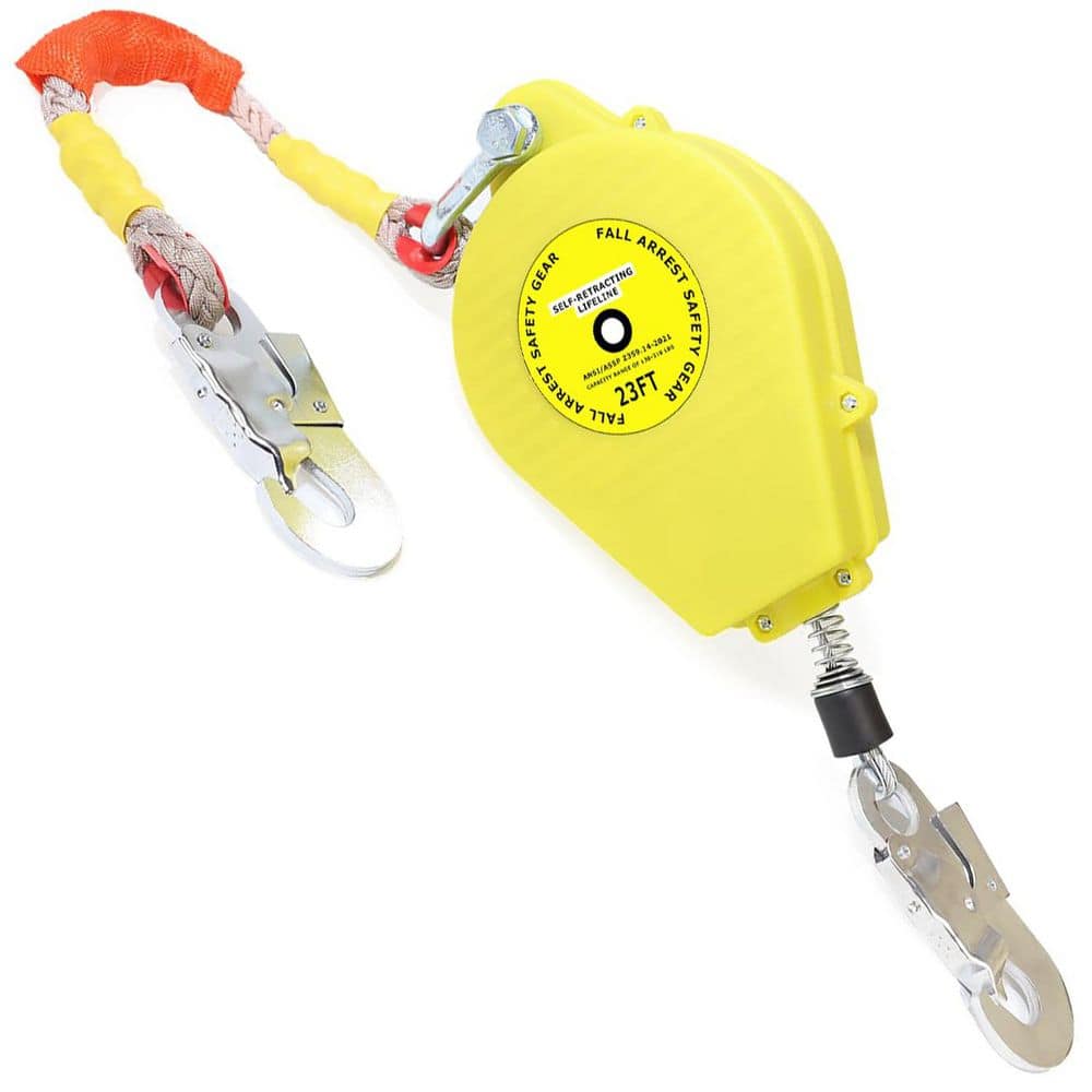 23 ft. Self Retracting Lifeline Fall Arrest Protection Dual Alloy Steel Hook Wire Rope Heavy ...