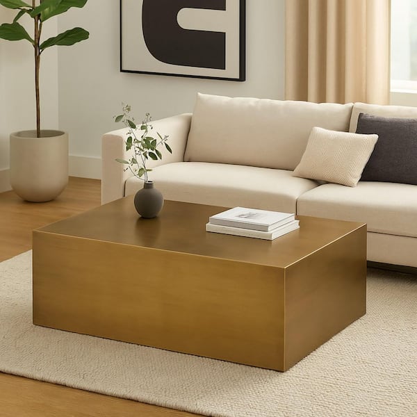 HOME IMPORTS EMPORIUM 47 in. Gold Rectangle Metal Top Coffee Table ...