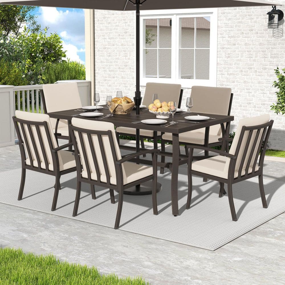 ChillPavilion Serenity Gardens 7-Piece Dark Brown Aluminum Outdoor ...