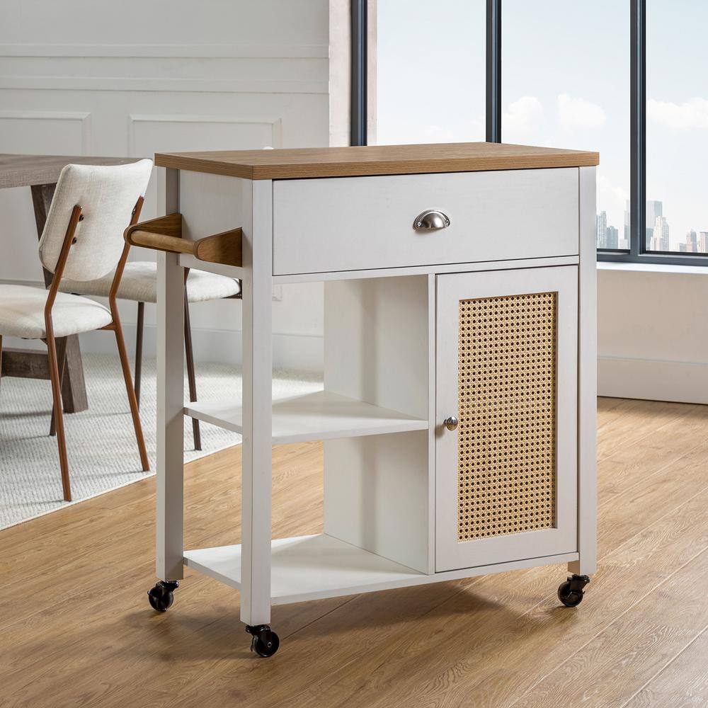JAYDEN CREATION Cecropidae 35 in. Wide White Rolling Kitchen Cart with ...