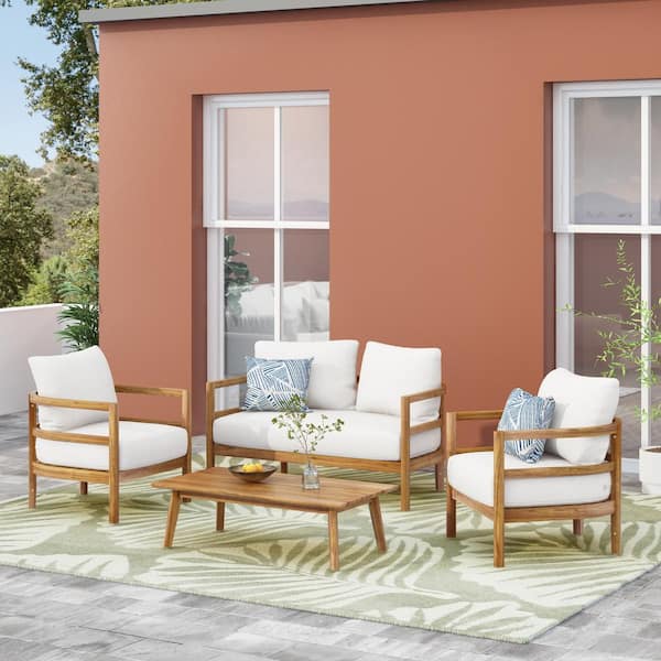 CHRISTOPHER KNIGHT HOME Payne Teak Finish 4-Piece Solid Wood Outdoor ...