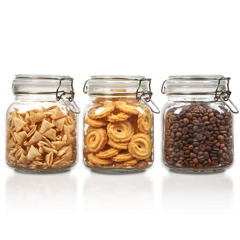 Numhew 3-Piece 34oz Glass Square Food Storage Kitchen Canisters Set ...