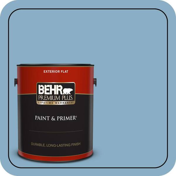 BEHR PREMIUM PLUS 1 gal. #S500-4 Chilly Blue Flat Exterior Paint ...