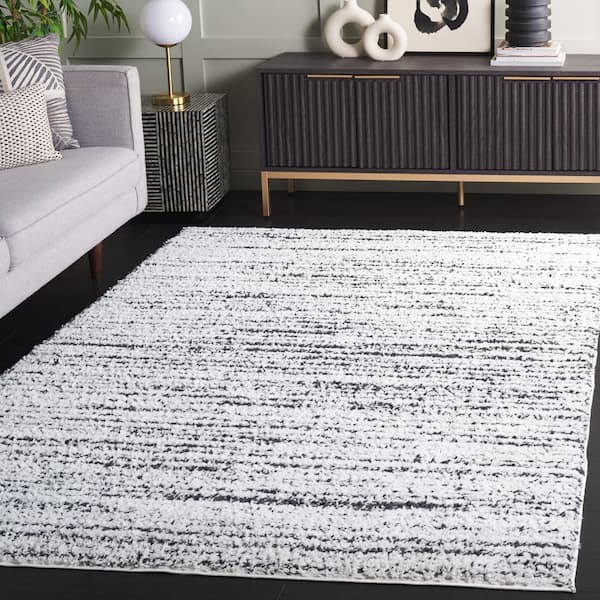 SAFAVIEH Rumi Shag 5 ft. x 8 ft. Charcoal/Ivory Abstract Striped Area ...