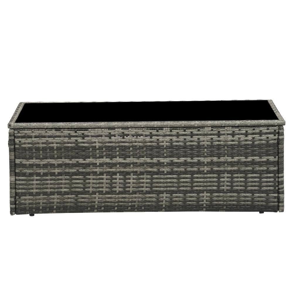 Zeus & Ruta 43 in. Wicker Outdoor Coffee Table with Black Top in Gray ...