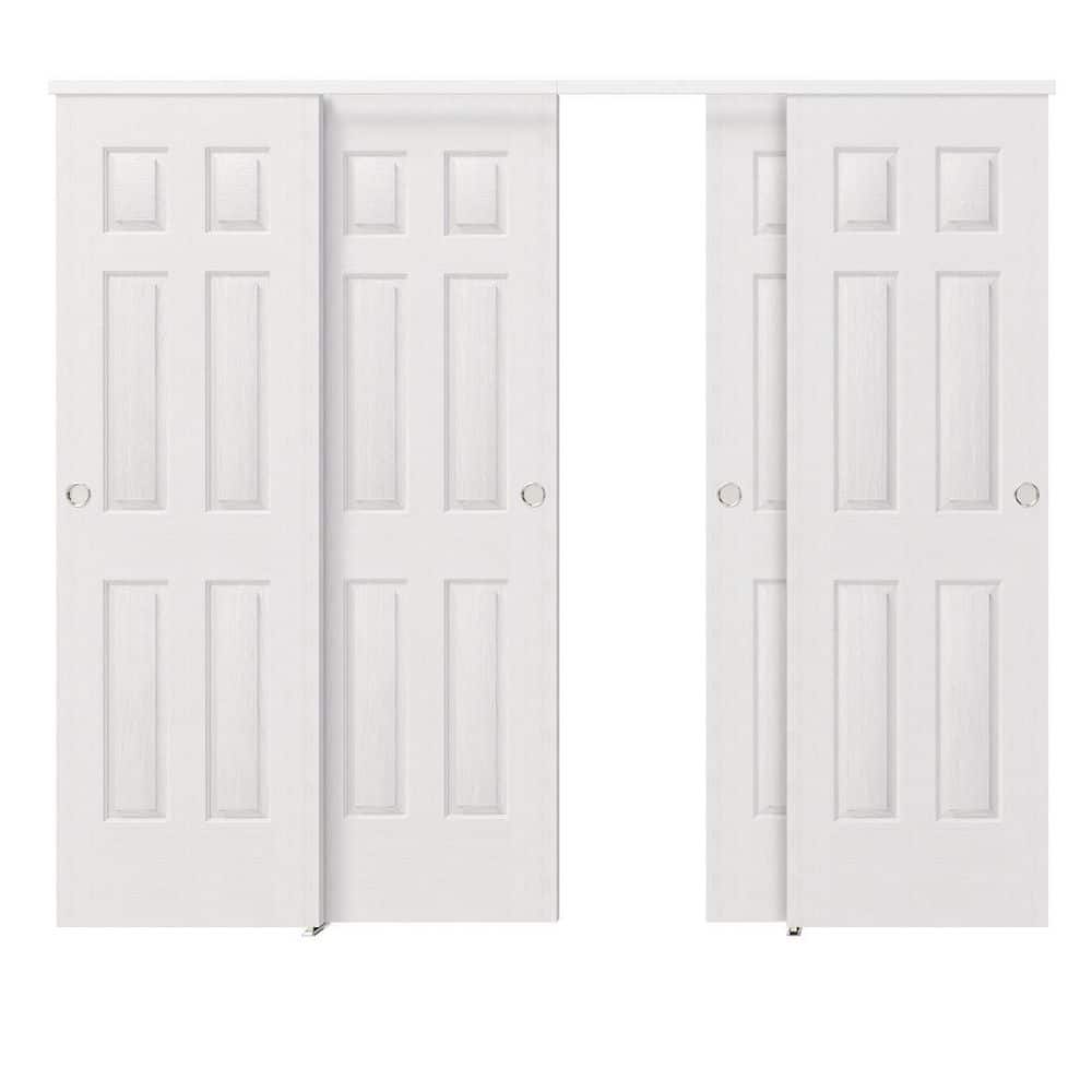 TENONER 96 in. x 80 in. White 6-Panel MDF Sliding Door Panels with ...