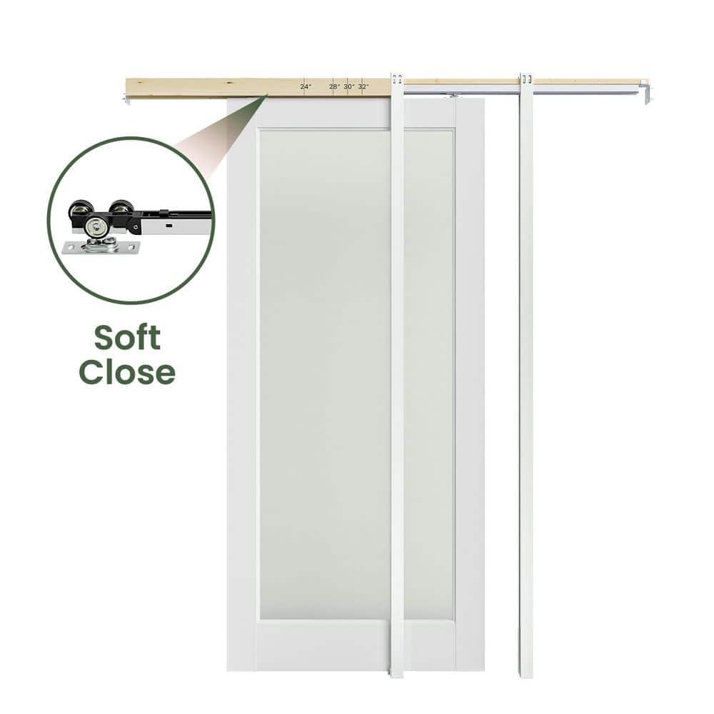 SOCBAZZAR 30 in x 80 in. 1-Lite Glass White Painted MDF Composite ...
