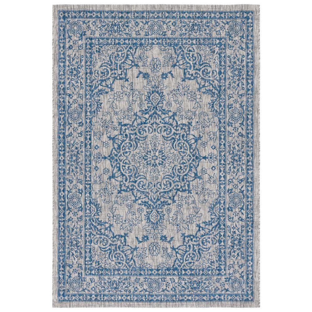 SAFAVIEH Courtyard Gray/Navy 8 ft. x 11 ft. Distressed Border Ornate ...