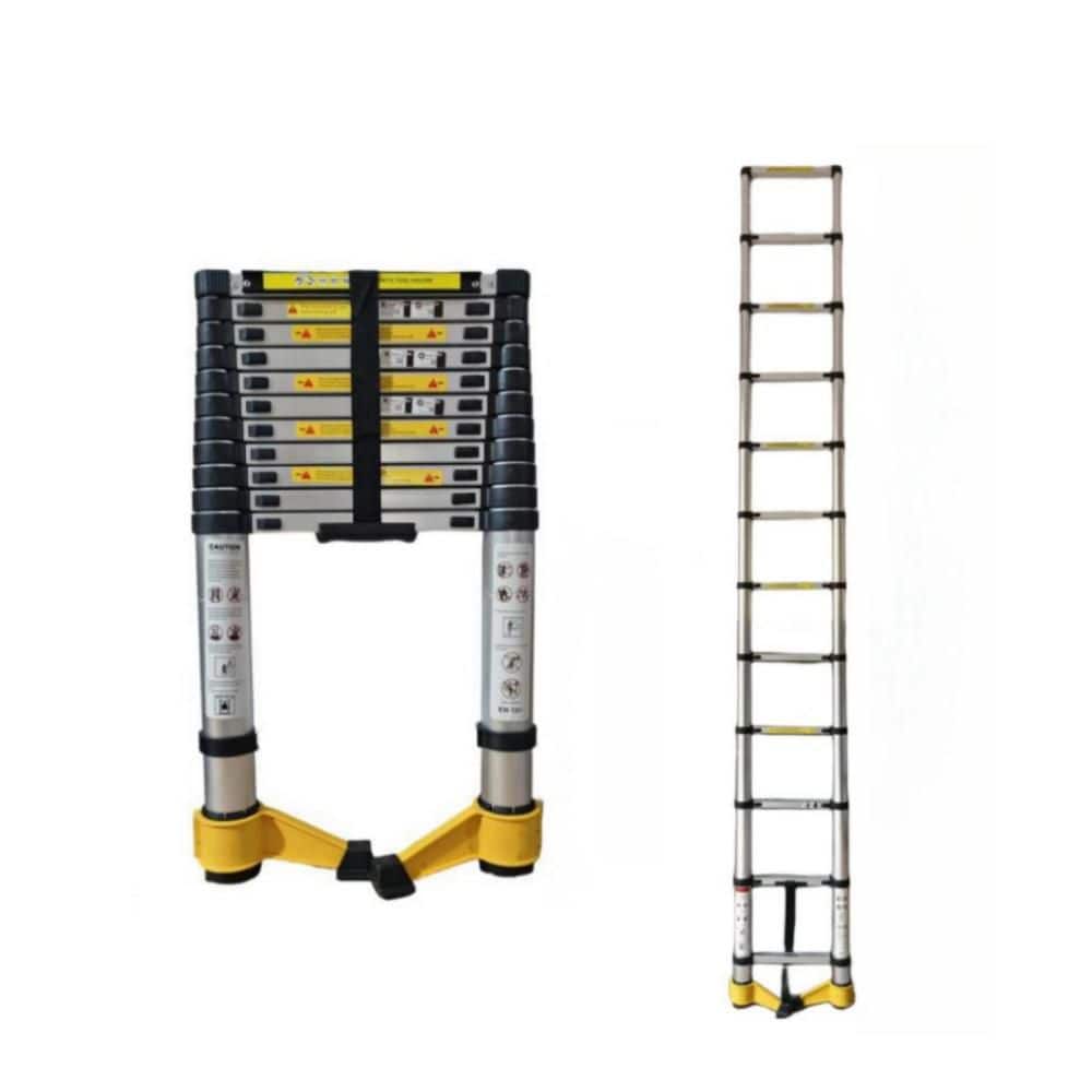 KIWDZFU 11.5 ft. Aluminum Telescoping Ladder with Stabilizer Bar and ...