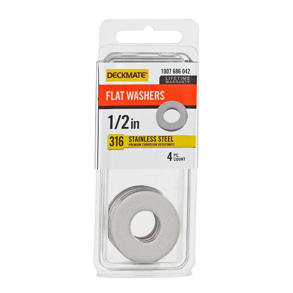 DECKMATE Marine Grade Stainless Steel 1/2 in. Flat Washer (4 Pieces ...