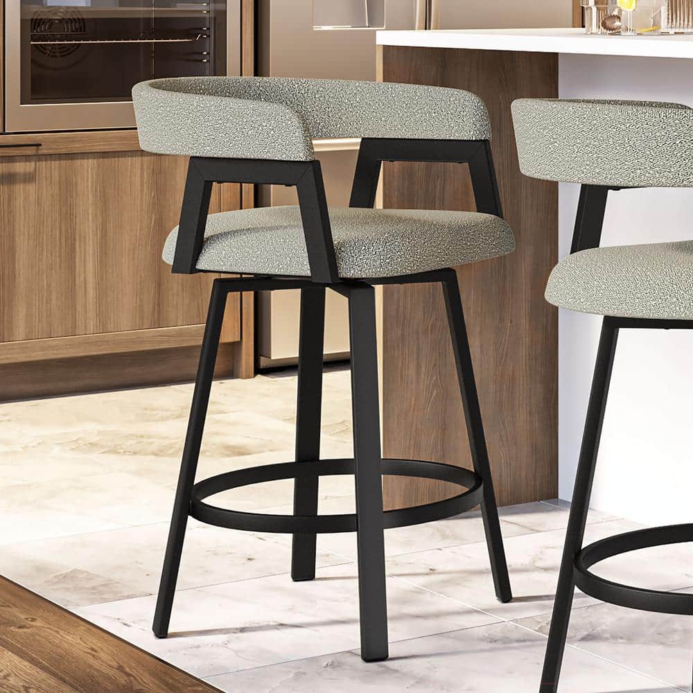 Amisco Caris 30 in. Light Beige and Grey Boucle Polyester / Black Metal ...