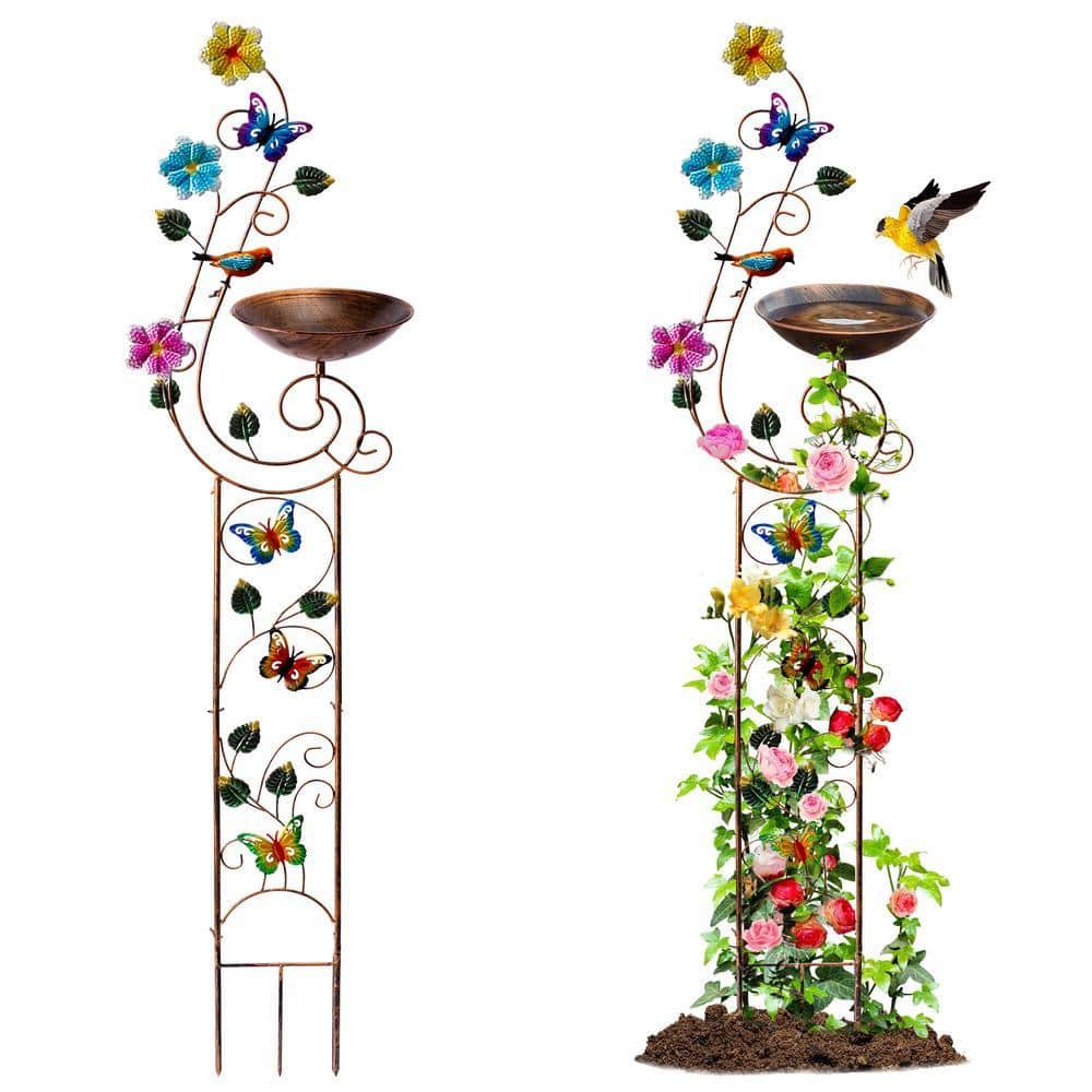 FAWEY TRED INC 57 in. Height Metal Bird Bath with Trellis Vintage ...