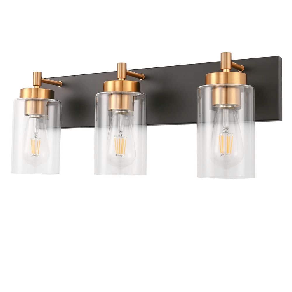 Emeritpro 22 in. 3-Light Black Bathroom Vanity Light with Clear Glass ...
