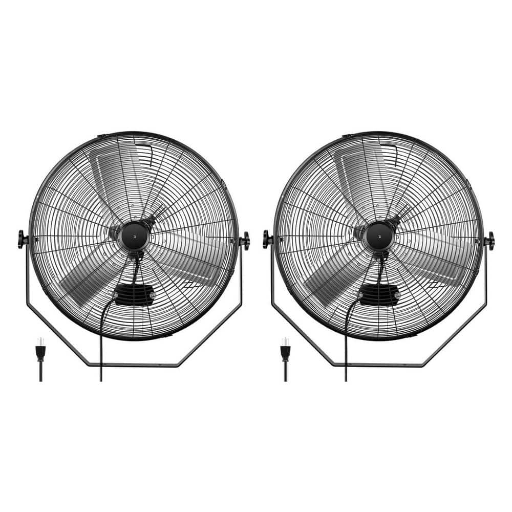 Tidoin 2-Pack 24 in. 3-Speed Industrial High Velocity Black Indoor Wall ...