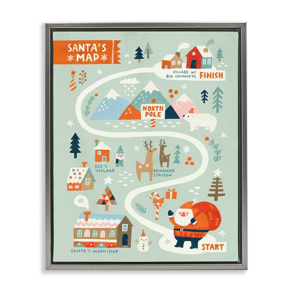 Stupell Industries Jolly Map of North Pole by Irene Chan 1-Piece Gray ...