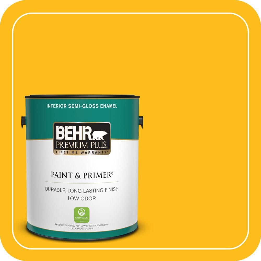 BEHR PREMIUM PLUS 1 gal. #P290-7 Laser Lemon Semi-Gloss Enamel Low Odor ...
