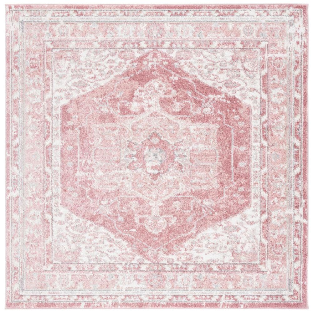 SAFAVIEH Layla 3 ft. x 3 ft. Ivory Gray/Pink Border Ornate Square Area ...