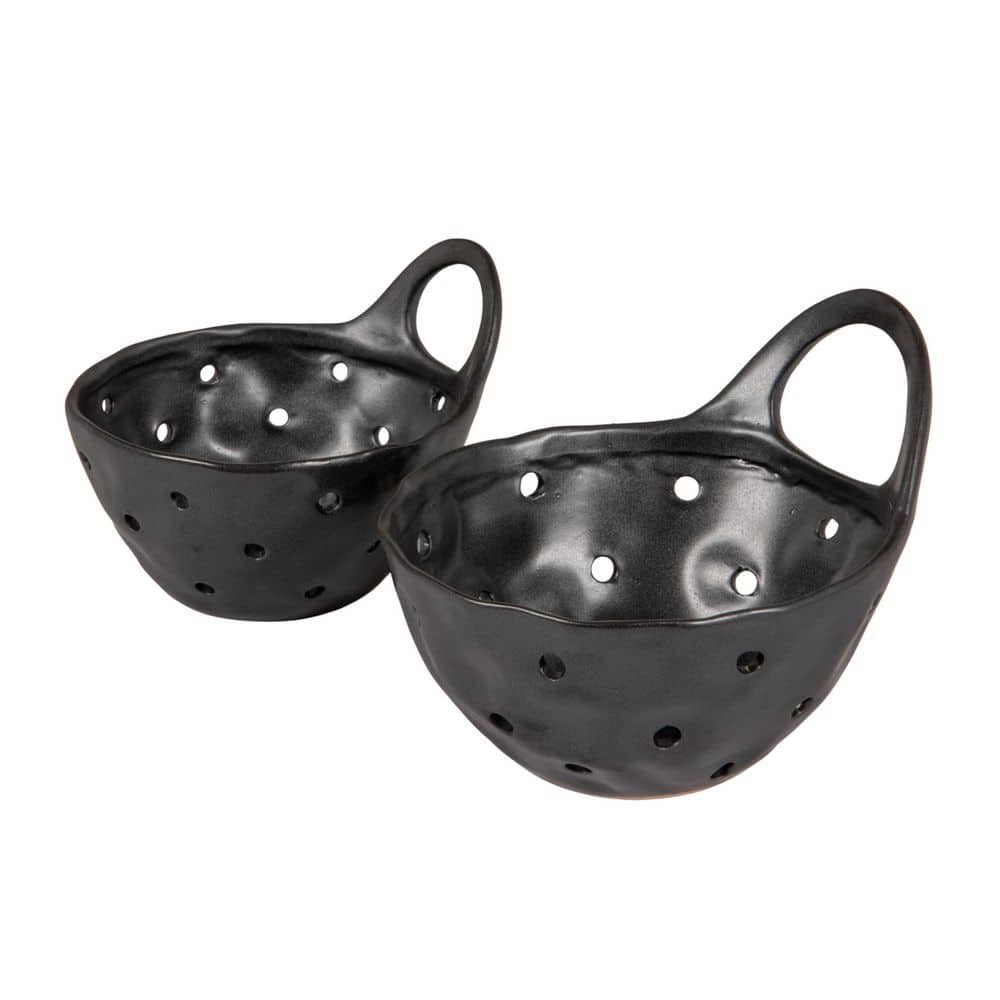 Storied Home Black Stoneware Colanders with Handle Set of 2 EC2125 ...