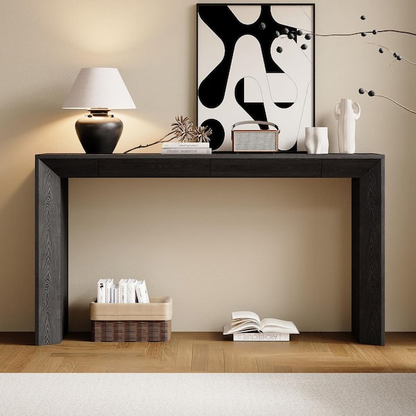 Harper & Bright Designs Angled Design 60 in. Black Rectangle MDF ...