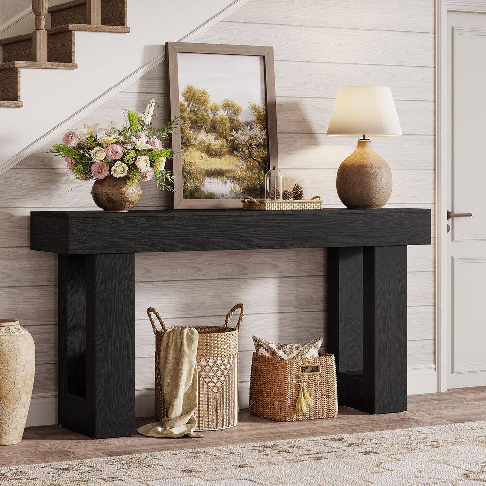 BYBLIGHT Turrella Rustic Charm 63in. Black Wood Grain Rectangle Wood ...