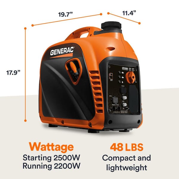 Generac 2500 Watt Recoil Start Gasoline Portable Generator Inverter w ...