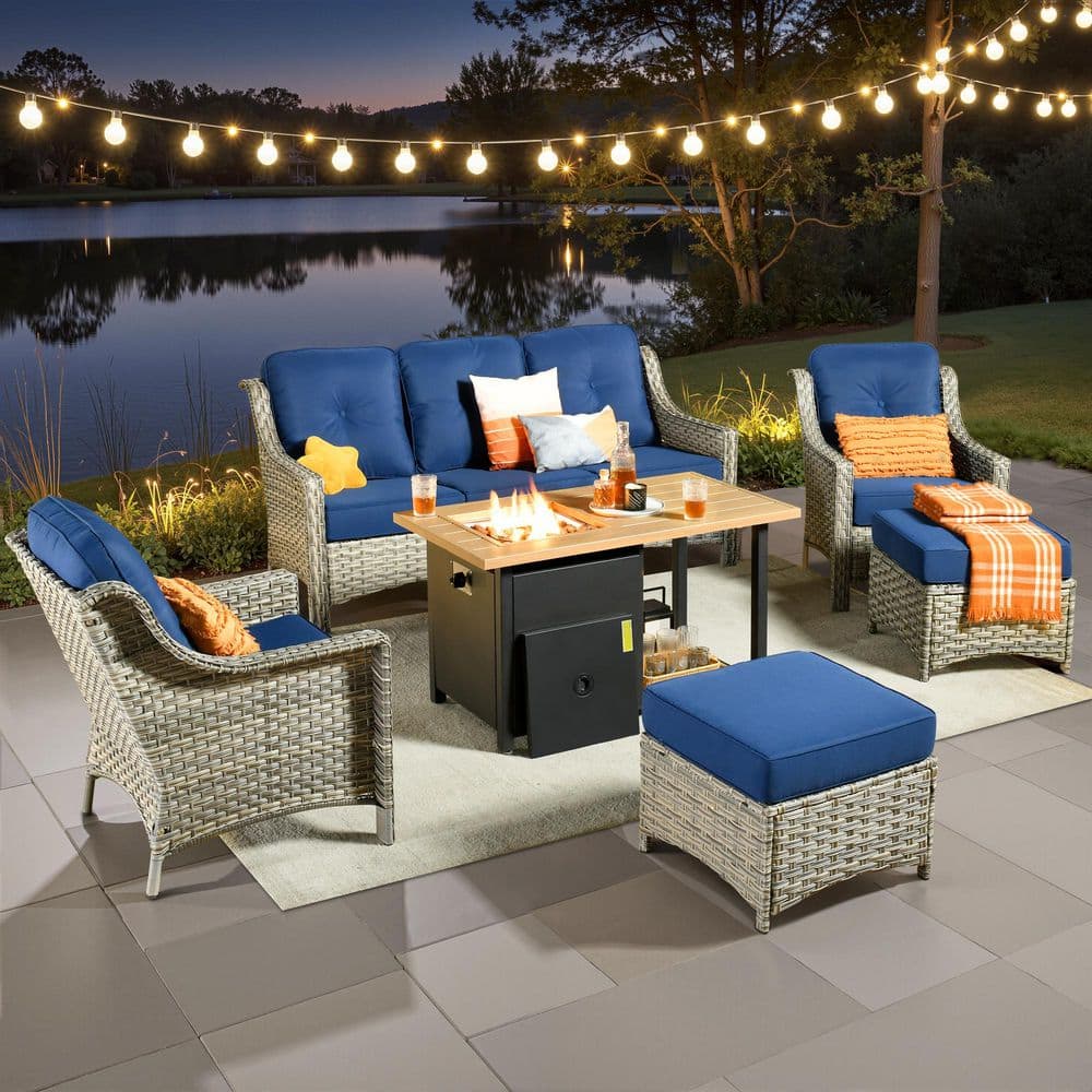 Toject Eureka Grey 6-Piece Wicker Outdoor Patio Conversation Sofa ...