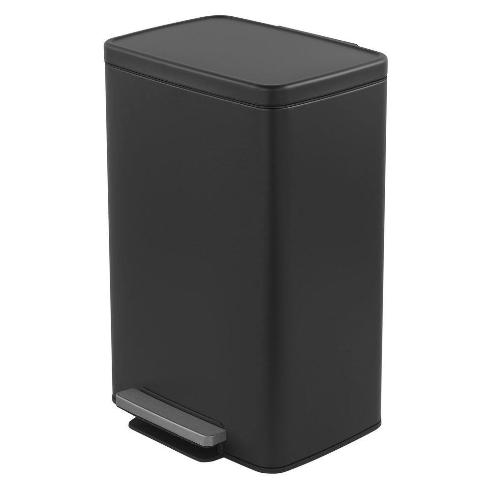 Innovaze 13 Gal. Black Rectangle Step-On Metal Household Trash Can for ...