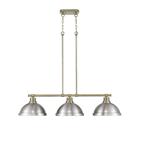 Golden Lighting Duncan 300-Watt 3-Light Aged Brass Pendant Light with ...