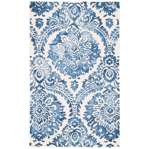 SAFAVIEH Dip Dye 4 ft. x 6 ft. Blue/Ivory Geometric Ornate Area Rug ...