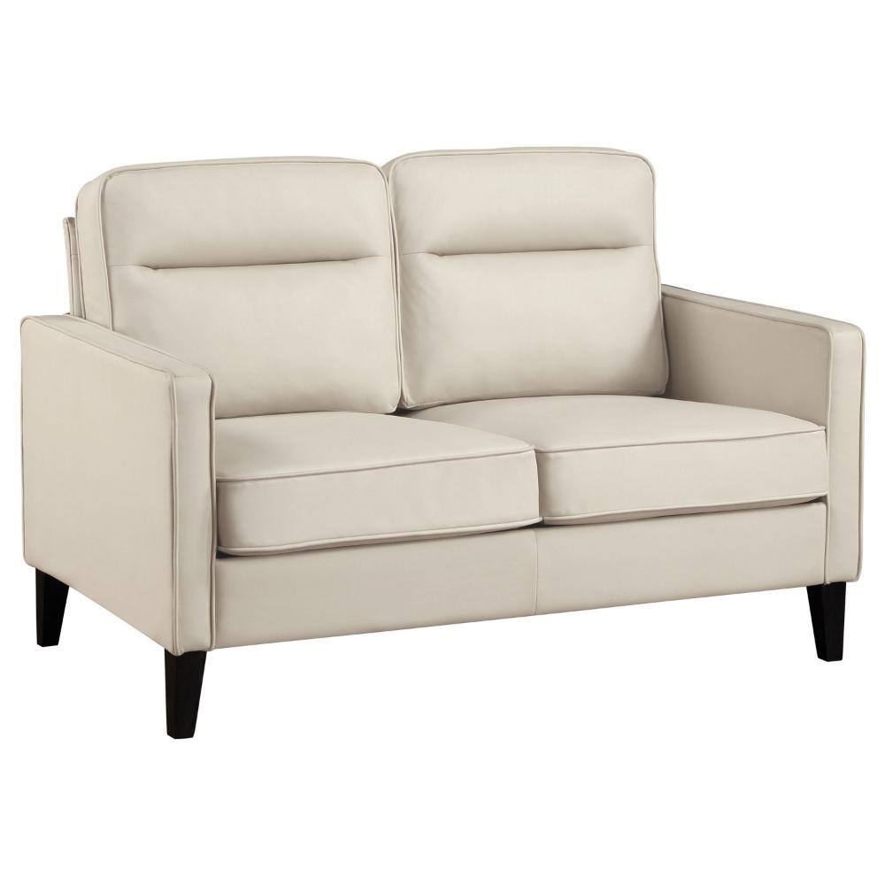 Benjara 53.25 in. Ivory and Black Faux Leather 2 Seater Loveseat with Modern Track Arms BM319087 The Home Depot